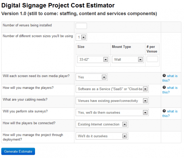 Wirespring Digital Signage Project Cost Estimator - Digital Signage Blog